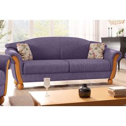 3-Sitzer Home Affaire "Milano, bequemes Sofa mit geschwungenen Armlehnen, Landhaus-Stil", lila (flieder), B:190cm H:83cm T:81cm, Chenille (70% Polyacryl, 30% Polyester);Chenille (70% Polyacryl, 30% Polyester) auf Korpus und Zierkissen, Sitz und R&uuml;cken im Blumenmuster &raquo;Paradise&laquo; (100% Polyester), Sofas, 3-Sitzer