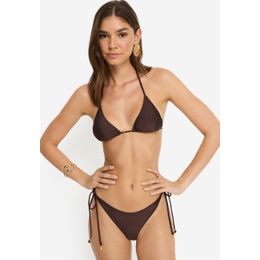 Triangel-Bikini-Top LSCN BY LASCANA "Sunny", Damen, Gr. 36, Cup A/B, schwarz braun, Obermaterial: 82% Polyamid, 18% Elasthan. Futter: 100% Polyester, gl&auml;nzend, Bikini-Oberteile Triangel-Bikini-Top, in trendiger Glanzware