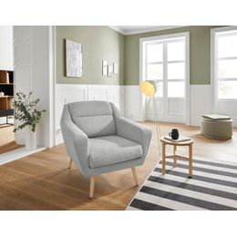 Sessel OTTO HOME "Bille", grau (hellgrau), B:87cm H:86cm T:90cm, Samtoptik (100% Polyester);Struktur (100% Polyester);Struktur fein (100% Polyester);Luxus-Microfaser weich (100% Polyester), Sessel, Sessel, mit Naht im R&uuml;ckenkissen und Eiche-Beinen, Design by Morten Georgsen