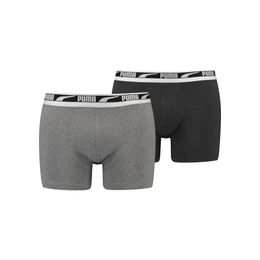 Boxershorts Puma "MEN MULTI LOGO BOXER 2P", Herren, Gr. XXL, grau (grau melange), Obermaterial: 95% Baumwolle, 5% Elasthan, meliert, eng, Unterhosen Boxershorts, Komfortbund