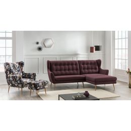 Ecksofa Home Affaire "Henry Louanne, L-Form", rot (merlot), B:250cm H:107cm T:173cm, Sofas, Ecksofa, wahlweise mit Messingf&uuml;&szlig;en
