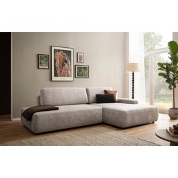 Ecksofa Home Affaire "TORGE, Schlafsofa Cord, Samtvelours u. Strukur fein, Couch in L-Form", beige (hellbeige), B:276cm H:82cm T:164cm, 100% Polyester, Sofas, Ecksofa, Schlaffunktion und Bettkasten, Liegefl&auml;che: 210x125 cm, neues Design