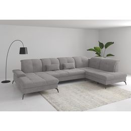 Sit & More Wohnlandschaft SIT & MORE "Amica, U-Form, inkl. Sitztiefenverstellung und Armteilverstellung", grau (hellgrau), B:357cm H:90cm T:231cm, 100% Polyester, Sofas, Wohnlandschaft, wahlweise mit Kopfteilverstellung, Bettfunktion und Bettkasten