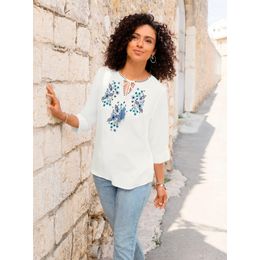 Longbluse Inspirationen, Damen, Gr. 44, wei&szlig;, mittelblau, 100% Viskose, unifarben, Rundhals, Blusen Longbluse