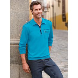 Poloshirt Catamaran "Langarm-Poloshirt", Herren, Gr. 44/46, blau (t&uuml;rkis), 100% Baumwolle, unifarben, ohne Ausschnitt, Shirts Poloshirt