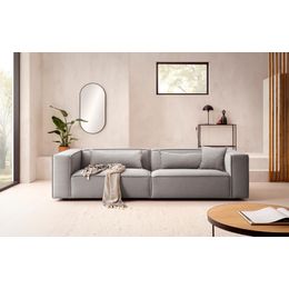 3-Sitzer "PIARA, Couch mit Kedernaht, Sofa in Cord, Leinenoptik o. Strukturstoff", grau (silbergrau), B:275cm H:66cm T:101cm, 100% Polyester, LeGer Home by Lena Gercke, Sofas, 3-Sitzer, schwarze F&uuml;&szlig;e, bequemer Sitzkomfort