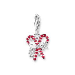 Charm-Einh&auml;nger Thomas Sabo "Zuckerstangen", silberfarben, rot, kristallwei&szlig;, kristallwei&szlig;, Charms, Damen, Silber 925 (recycelt), Charm-Einh&auml;nger, mit Zirkonia (synth.)