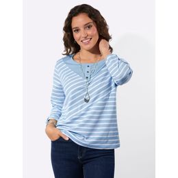 3/4-Arm-Shirt Casual Looks "Ringelshirt", Damen, Gr. 42, hellblau, ecru, gemustert, 65% Polyester, 35% Baumwolle, gemustert, gestreift, meliert, Rundhals, Shirts 3/4-Arm-Shirt