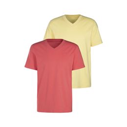 T-Shirt Kangaroos "Regular Fit", Herren, Gr. 3XL (64/66), orange (koralle, gelb), Jersey, Obermaterial: 100% Baumwolle, unifarben, Basic, regular fit normal, V-Ausschnitt, abgesteppte Kante, Shirts T-Shirt, Freizeitshirt mit Kurzarm, V-Ausschnitt aus reine Baumwolle