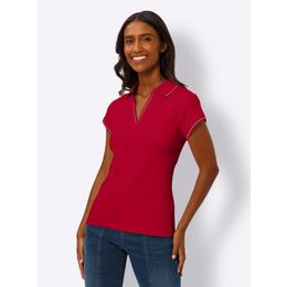 Kurzarmshirt Heine "Shirt", Damen, Gr. 34, rot, 95% Baumwolle, 5% Elasthan, unifarben, V-Ausschnitt, Shirts Kurzarmshirt