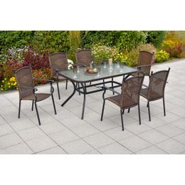 Garten-Essgruppe Merxx "&raquo;Roma&laquo;", braun (braun, braun, graphit), Aluminium, Sicherheitsglas, Wicker/Kunststoffgeflecht, Sitzm&ouml;bel-Sets, Garten-Essgruppe, Tisch: LxB: 150x85 cm