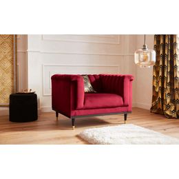 Sessel Home Affaire "Chamby", rot, B:100cm H:71cm T:85cm, Luxus-Microfaser Lederoptik (100% Polyester), Scheuertouren: 40.000, Pilling: 4;Samtoptik (100% Polyester), Scheuertouren >100.000, Pilling: 5, Sessel, Sessel, mit Holzrahmen unten und Steppung im Lehnenbereich