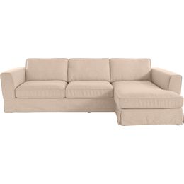 Ecksofa Home Affaire "Vintage L-Form", beige (sand), B:284cm H:83cm T:165cm, 100%PES, Sofas, Ecksofa, 3-Sitzer Polsterecke im Landhausstil, mit abnehmbarer Husse