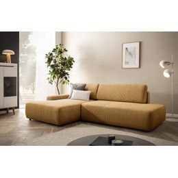 Ecksofa Home Affaire "TORGE, Schlafsofa Cord, Samtvelours u. Strukur fein, Couch in L-Form", gelb (honiggelb), B:276cm H:82cm T:164cm, 100% Polyester, Sofas, Ecksofa, Schlaffunktion und Bettkasten, Liegefl&auml;che: 210x125 cm, neues Design