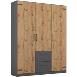Dreht&uuml;renschrank Rauch "Holmes", grau (graumetallic, eiche artisan), B:136cm H:197cm T:54cm, Holzwerkstoff, Schr&auml;nke, Dreht&uuml;renschrank, im Industrial Style, mit Schubk&auml;sten, mit oder ohne Spiegel