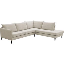 Ecksofa "Rekvik L-Form", beige (creme), B:258cm H:79cm, ATLANTIC HOME COLLECTION, Sofas, Ecksofa, mit Wellenunterfederung, mit Massivholzf&uuml;&szlig;en