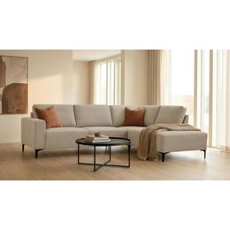 Ecksofa Home Affaire "Tournon, L-Form, Breite 256 cm, Webstoff, Chenille", braun (light braun), B:256cm H:85cm T:198cm, 100% Polyester, Sofas, Ecksofa, Designsofa im nordischen Stil, Wellenunterfederung, Metallf&uuml;&szlig;e