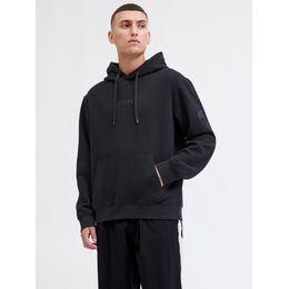 Jack & Jones Kapuzensweatshirt JACK & JONES "JCOPOINT SWEAT BADGE HOOD BF", Herren, Gr. M, schwarz print:jj, angeraute Sweatware, Obermaterial: 72% Baumwolle, 28% Polyester, unifarben, relaxed fit, Rippb&uuml;ndchen, Sweatshirts Kapuzensweatshirt