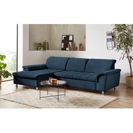 Ecksofa DOMO collection "Franzi, zeitlos und elegant, moderne Sitzheftung, L-Form", blau (dunkelblau), B:279cm H:81cm T:162cm, Sofas, Ecksofa, wahlweise mit Kopfteilverstellung (dann Tiefe: 170 cm)