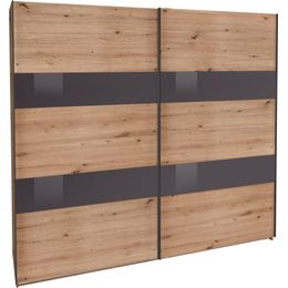 Schwebet&uuml;renschrank wimex "Altona", grau (artisan eiche, grauglas), B:225cm H:208cm T:65cm, Holzwerkstoff, Schr&auml;nke, Schwebet&uuml;renschrank, mit Glaselementen und zus&auml;tzlichen Einlegeb&ouml;den