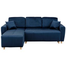 Ecksofa Home Affaire "Scania L-Form", blau, B:220cm H:86cm T:160cm, Microfaer (100% Polyester);Struktur fein (100% Polyester);Samtoptik (100% Polyester), Sofas, Ecksofa, wahlweise mit Bettfunktion und Bettkasten