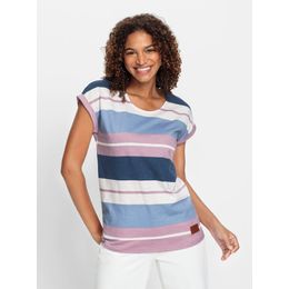 Print-Shirt Casual Looks "Print-Shirt", Damen, Gr. 40, bunt (mauve, dunkelblau, geringelt), 100% Baumwolle, gemustert, gestreift, Rundhals, Shirts Print-Shirt