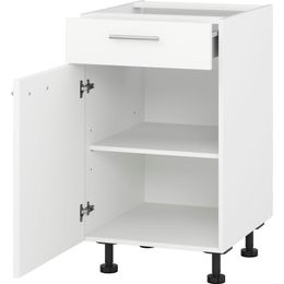 Unterschrank KOCHSTATION "KS-Scafa" mit Schubkasten und einem Einlegeb&ouml;den", wei&szlig; (wei&szlig;, zement hell), B:50cm H:75cm T:56cm, Schr&auml;nke, Unterschrank, in verschiedenen Breiten, wahlweise T&uuml;ranschlag rechts oder links