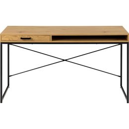 Schreibtisch ACTONA GROUP, braun (matt wildeiche, matt schwarz, matt wildeiche), B:140cm H:76cm T:58cm, Tische, Schreibtisch, Metallgestell, 1 Schublade und 1 offenem Fach, Breite 140 cm