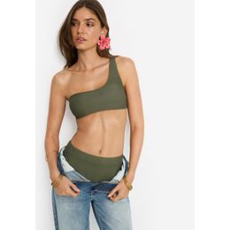 Bustier-Bikini-Top LSCN BY LASCANA "Gina", Damen, Gr. 38, Cup C/D, oliv, Recycling-Polyamid, unifarben, Bikini-Oberteile Bustier-Bikini-Top, in One-Shoulder-Optik