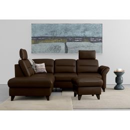 Sit & More Ecksofa SIT & MORE "Mellum L-Form", braun (mocca), B:253cm H:87cm T:212cm, 100% Polyester, Sofas, Ecksofa, Federkern, wahlweise mit Bettfunktion, Stauraum und Armteilfunktion
