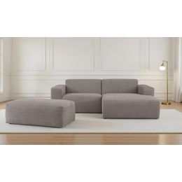 Ecksofa Inosign "Koa,228cm, L-Form, Modulsofa, Webstoff, Cord, Struktur, Chenille", taupe, B:228cm H:88cm T:159cm, 100% Polyester, Sofas, Ecksofa, Designsofa, Set, Hocker inklusive, weicher Lounge-Sitzkomfort