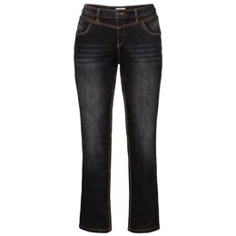 Stretch-Jeans sheego, Damen, Gr. 20, Kurzgr&ouml;&szlig;en, schwarz (schwarz denim), 98% Baumwolle, 2% Elasthan, unifarben, lang, Jeans Stretch-Jeans