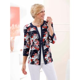 2-in-1-Shirt CLASSIC "Shirt", Damen, Gr. 52, bunt (marine, koralle, bedruckt), 95% Viskose, 5% Elasthan, gemustert, Rundhals, Shirts 2-in-1-Shirt