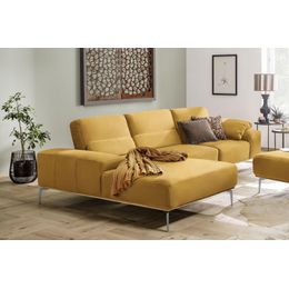 Ecksofa W.Schillig "run, Designsofa mit tollem Sitzkomfort, bequem, L-Form", gelb (sunrise z73), B:319cm H:88cm T:178cm, Longlife Xtra-Leder Z73: Naturwalkleder der Luxusklasse aus den erlesensten Rohh&auml;uten. Hautst&auml;rke 1, 1 &ndash; 1, 3 mm;ROHLEDER Jacquard-Flachgewebe Q2 W60 (63% Polyester, 37% Polyacryl);ROHLEDER Chenille-Flachgewebe Q2 W77 (68% Polyacryl, 32% Polyester);Stoff S37 (100% Polyester), So