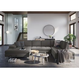 Sit & More Wohnlandschaft SIT & MORE "Latigo U-Form", grau (hellgrau), B:346cm T:201cm, Sofas, Wohnlandschaft, mit Mega-Recamiere, wahlweise mit Bettfunktion und Bettkasten