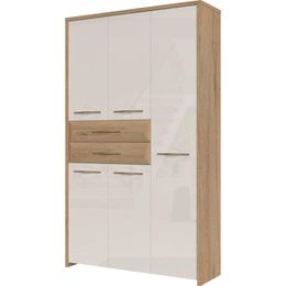 Garderobenschrank OTTO HOME "Gala", beige (beige, pacific walnuss decor), B:114cm H:192cm T:36cm, Holzwerkstoff, MDF, Schr&auml;nke, Garderobenschrank, hochwertig UV lackiert, Soft-Close-Funktion, H&ouml;he 192cm