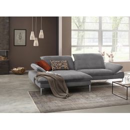 Ecksofa W.Schillig "enjoy&MORE, Designsofa, elegant und bequem, L-Form", grau (dolphin r66), B:294cm H:87cm T:185cm, Chenille-Flachgewebe R66 (85% Polyester, 15% Nylon);Longlife Xtra-Leder Z59: Glattleder mit modischer Pr&auml;gung. Hautst&auml;rke 0, 9 - 1, 1 mm;Stoff S37 (100% Polyester), Sofas, Ecksofa, mit Sitztiefenverstellung, F&uuml;&szlig;e Chrom gl&auml;nzend, Breite 294 cm