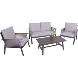 Gartenlounge-Set Garden Pleasure "Lounge-Gruppe &raquo;DENIA&laquo;", beige (natur, dunkelbraun), Aluminium, Sitzm&ouml;bel-Sets, Gartenlounge-Set, 2 Sessel, 1 Sofa,Tisch LxB: 55,5x100 cm, inkl beigen Kissen