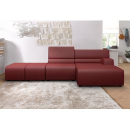 Ecksofa Egoitaliano "Babouche, Designsofa mit au&szlig;ergew&ouml;hnlichem Sitzkomfort zum Wohlf&uuml;hlen", rot (kirschrot), B:384cm H:80cm T:98cm, Leder &raquo;BULL&laquo; (echtes Rindsleder). Geschliffenes, pigmentiertes und behandeltes Rindsleder mit einer Dicke von 1, 3-1, 5 mm. Dieses Leder zeigt eine ziemlich weiche Hand mit einem halb undurchsichtigen Aussehen. Es handelt sich um ein gesch&uuml;tztes Leder. Eine leichte D