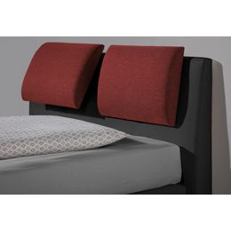 Boxspringbett Maintal, rot (rot, schwarz), B:152cm L:212cm, Strukturstoff-Bezug 100% Polyester;Kunstleder 100% PU;Bezug der Spiegelfl&auml;che Matratzendrell aus 100% Polyester, Komplettbetten, Boxspringbett, verstellbare Kopfst&uuml;tze