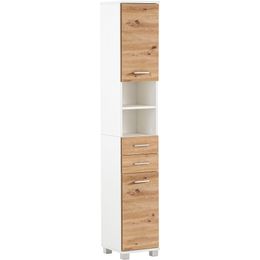 Hochschrank Welltime "Palermo, Breite 30 cm", wei&szlig; (mattwei&szlig;, artisaneichefarben), B:30,3cm H:180,9cm T:32,6cm, FSC-zertifizierter Holzwerkstoff, Schr&auml;nke, Hochschrank, Wechselbarer T&uuml;ranschlag, Metallbeschl&auml;ge
