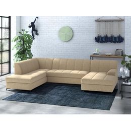 Wohnlandschaft Home Affaire "Balme, moderne Formensprache, zeitloses Design, U-Form", beige, B:297cm H:75cm T:195cm, 100% Polyester, Sofas, Wohnlandschaft, Inkl. Zierkissen, wahlweise mit Bettfunktion