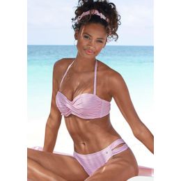 B&uuml;gel-Bandeau-Bikini s.Oliver, Damen, Gr. 38, Cup A, rosa (ros&eacute;, wei&szlig;), Microfaser, Recycling-Polyamid, gestreift, Bikini-Sets B&uuml;gel-Bandeau-Bikini, in getwisteter Optik