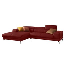 Ecksofa W.Schillig "Piedroo, Designsofa mit tollem Sitzkomfort, elegant und bequem, L-Form", rot (ruby rot z59), B:303cm H:70cm T:193cm, Longlife Xtra-Leder Z59: Glattleder mit modischer Pr&auml;gung. Hautst&auml;rke 0, 9 - 1, 1 mm, Sofas, Ecksofa, Kopfteilverstellung, wahlweise mit Sitztiefenverstellung, Breite 303cm