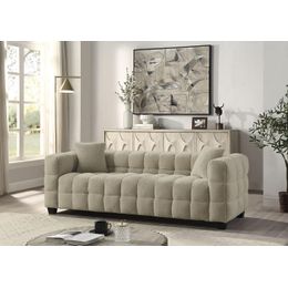 3-Sitzer "Stella", braun (creme, braun), B:206cm H:63cm T:79cm, ATLANTIC HOME COLLECTION, Sofas, 3-Sitzer, inkl. 2 Zierkissen und mit modernem Teddy Stoff