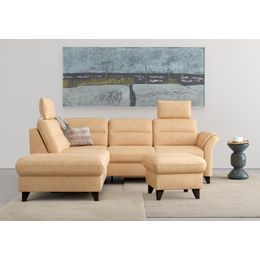 Sit & More Ecksofa SIT & MORE "Mellum L-Form", braun (macciato), B:253cm H:87cm T:212cm, 100% Polyester, Sofas, Ecksofa, Federkern, wahlweise mit Bettfunktion, Stauraum und Armteilfunktion