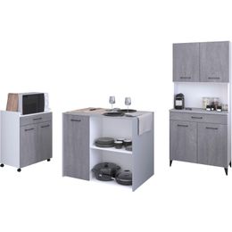 Schrank-Set Parisot "Parisot, Malice 5 - Buffet, Beistellschrank / Insel auf Rollen", grau (beton optik), Holzwerkstoff, Kastenm&ouml;bel-Sets, Schrank-Set, Beistellschrank auf Rollen, Insel mit Sitzgelegenheit, Beton-Optik