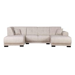 Wohnlandschaft Home Affaire "Langeland U-Form", beige (creme), B:297cm H:85cm T:163cm, 100% Polyester, Sofas, Wohnlandschaft, incl. 2 Zierkissen, Recamiere wahlweise links oder rechts