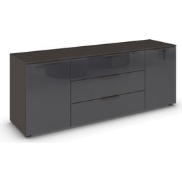 Schubkastenkommode Rauch "Kommode T&uuml;rkommode Sideboard Kombikommode FLIPP mit Glasfront", grau (graphit, glas basalt), B:160cm H:61cm T:42cm, Holzwerkstoff, Sideboards, Schubkastenkommode, 2-t&uuml;rig mit 3 Schubladen und Soft-Close-Funktion sowie Glasfront