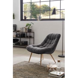 Relaxsessel Salesfever "Toulon - Komfortabler Loungesessel", grau (grau, holzfarben), B:76cm H:85cm T:85,6cm, Sessel, Relaxsessel, mit XXL-Steppung, mit schwarzen oder naturfarbenen Beinen